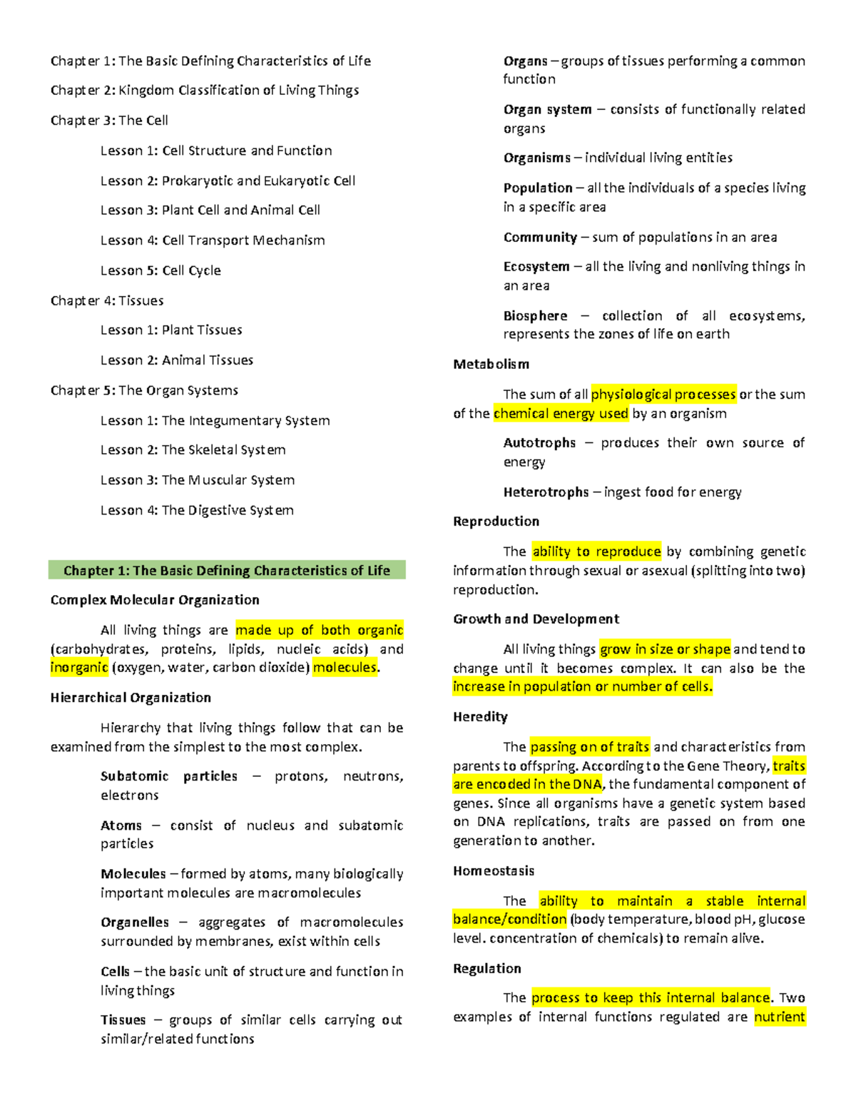 Biological- Science Midterm- Reviewer - Chapter 1: The Basic Defining ...