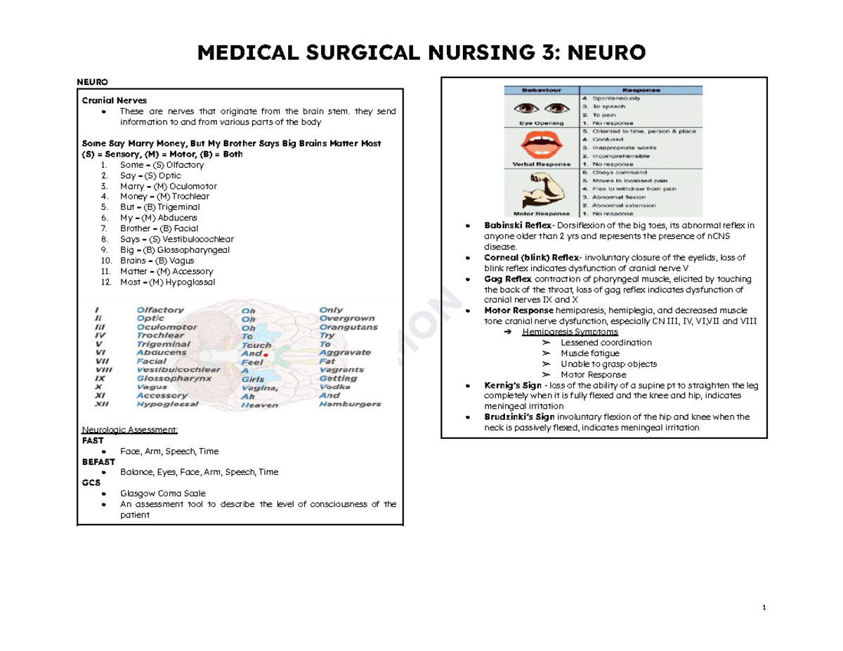 MS-3 - Neuro - MS 3 NOTES - MON NEURO Cranial Nerves These are nerves ...