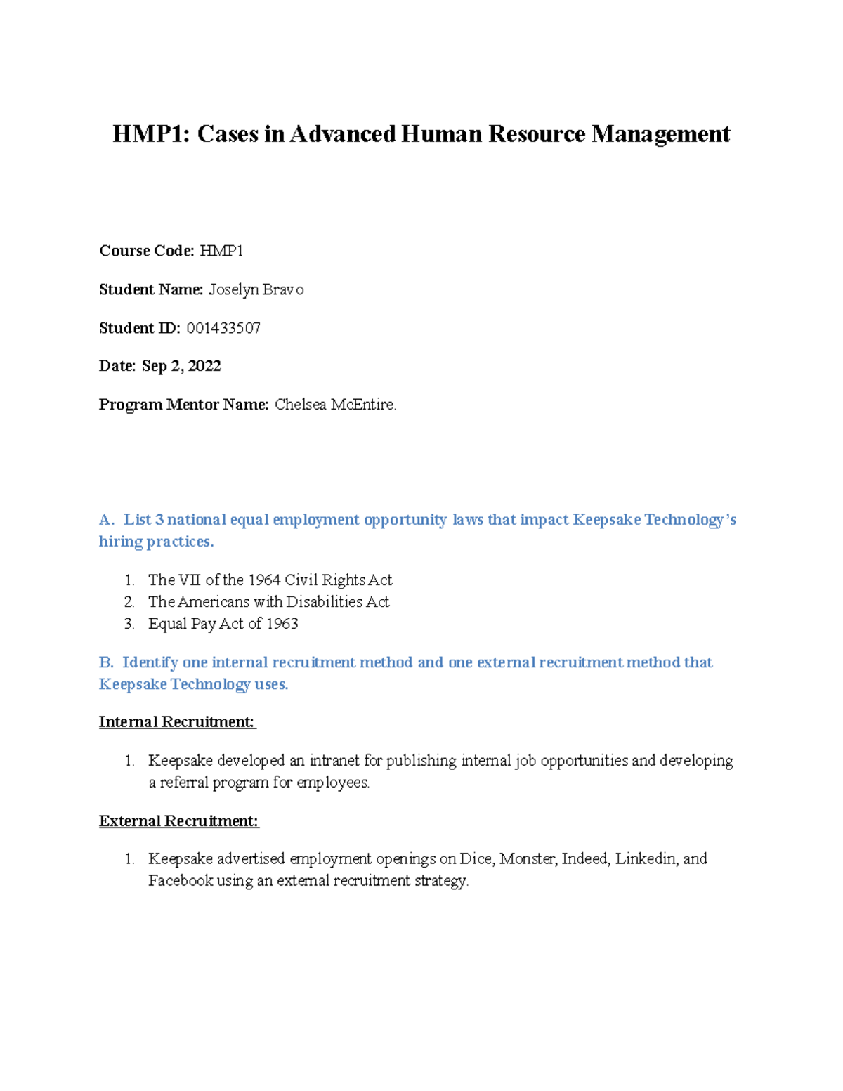 HMP1 - Cases in Advanced Human Resource Management - HMP1: Cases in Advanced Human Resource ...