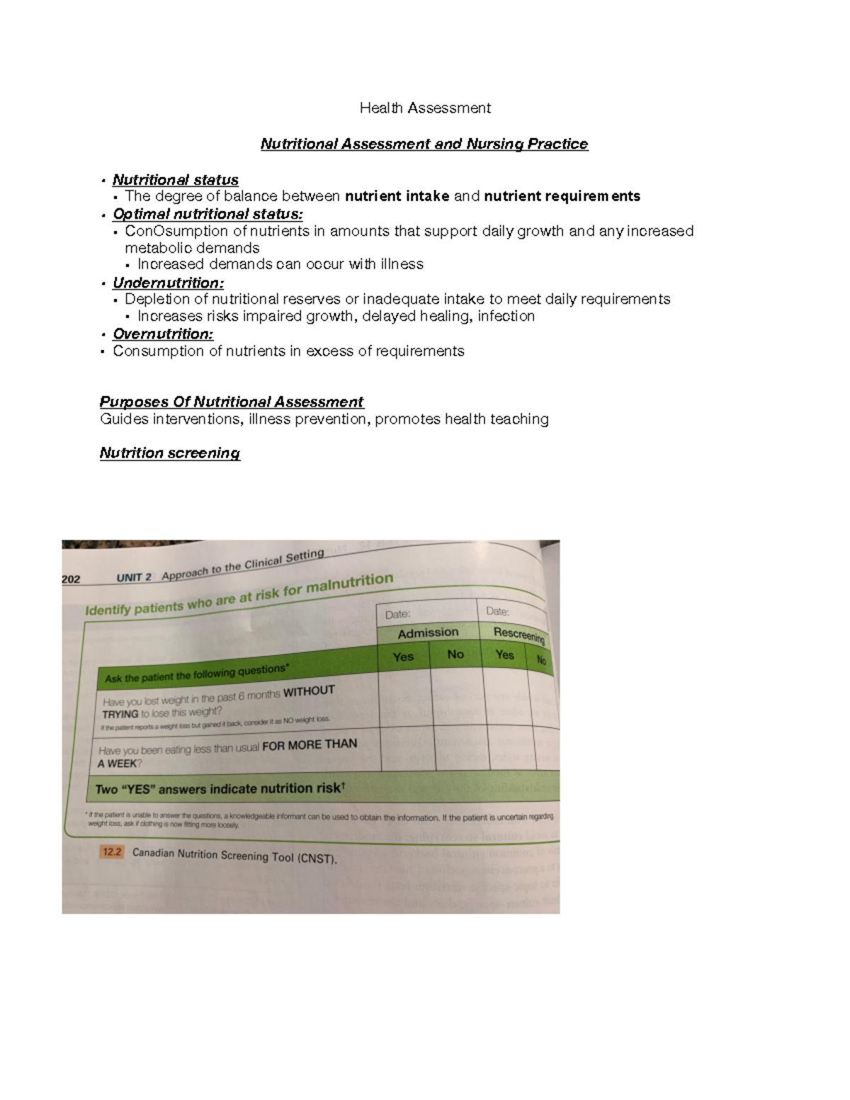 Chapter 12: Nutrition PDF - Health Assessment Nutritional Assessment ...
