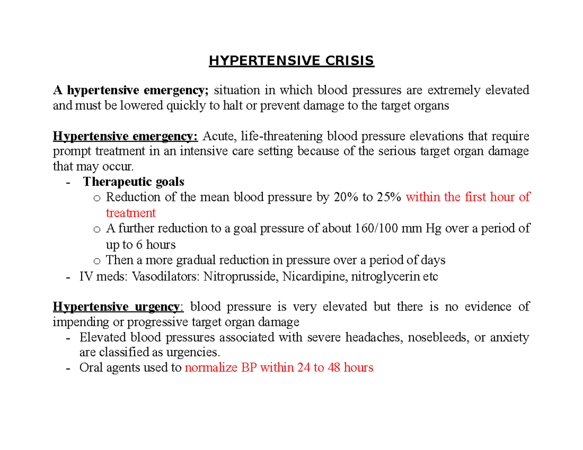 HTN Crisis AND Cardiomyopathy - HYPERTENSIVE CRISIS A hypertensive ...