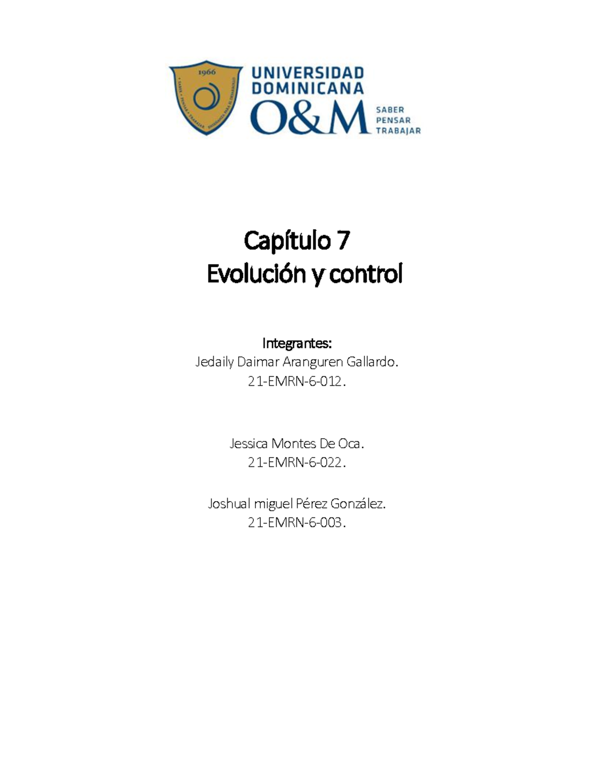 El control y su importancia capitulo 7 - Capítulo 7 Evolución y control ...