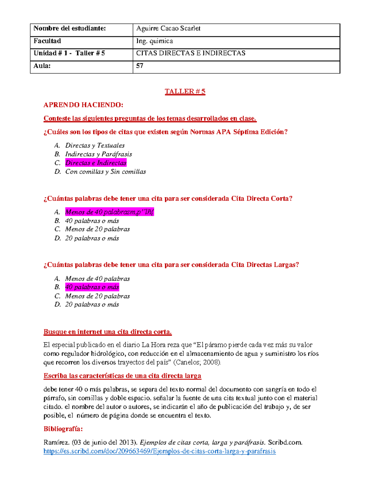 citas directas e indirectas 1 taller # 5 lenguaje - TALLER # 5 APRENDO ...