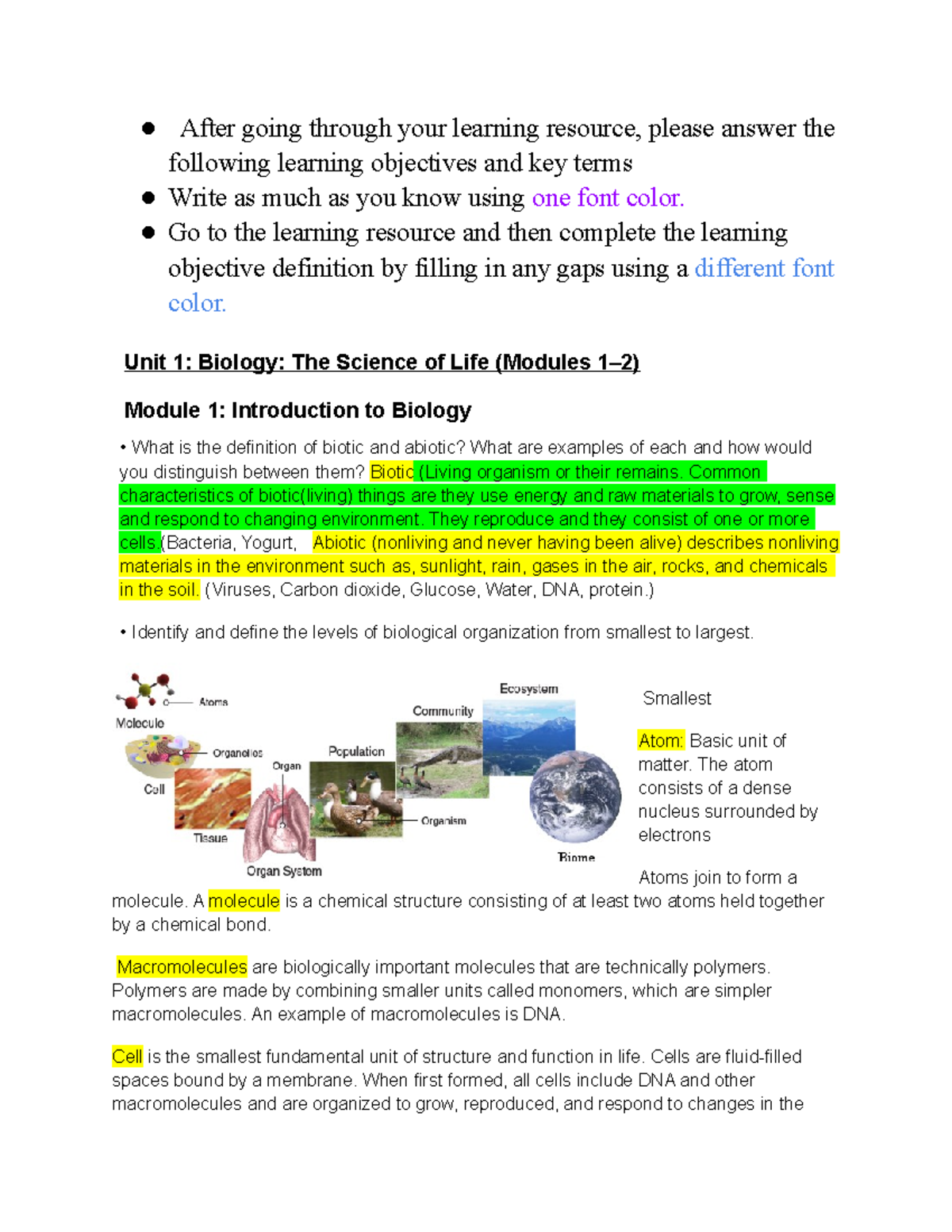Biology Study Guide - These are a rough draft of notes from the units ...