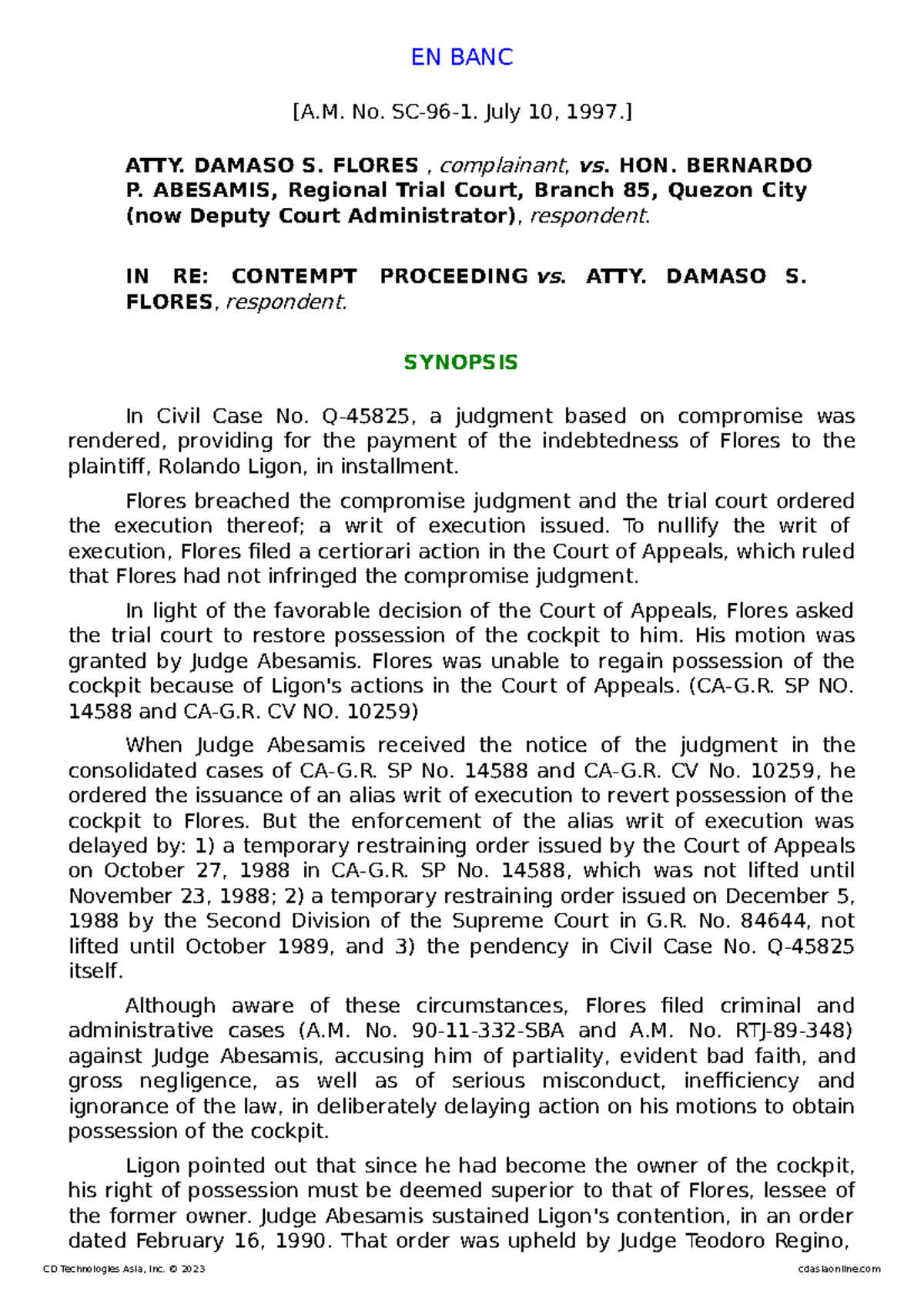 Can2. 27. Flores v - Case - EN BANC [A. No. SC-96-1. July 10, 1997 ...
