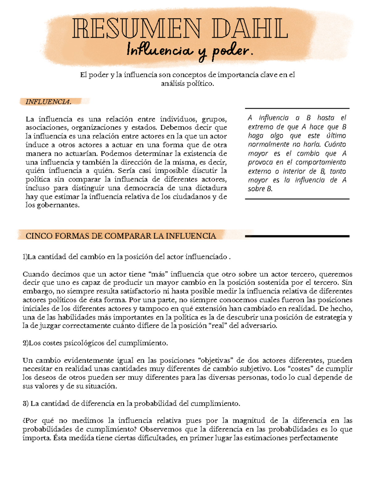 Resumen Dahl - Resumen Dahl El poder y la influencia son conceptos de ...