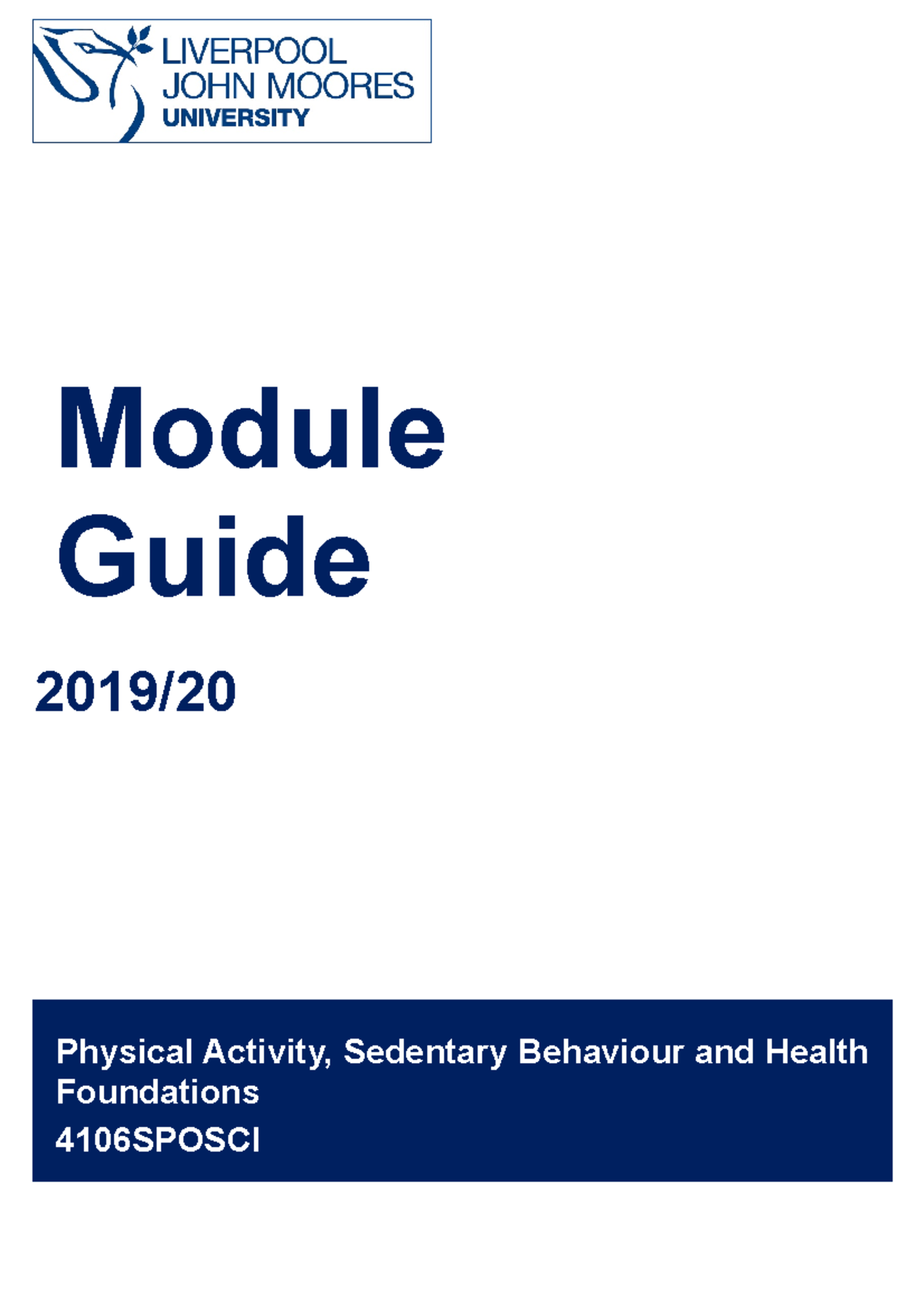 4106 Sposci Module Guide 2019-20-2 - Module Guide 2019/ Physical Activity, Sedentary Behaviour ...