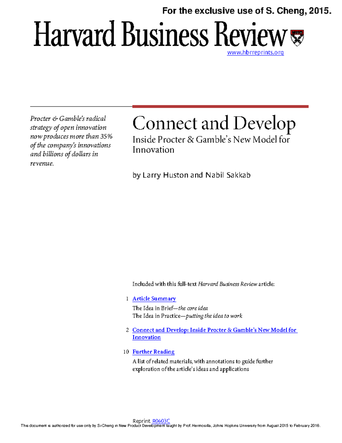 Connect-develop-Imprimable etude de cas - hbrreprints Connect and ...