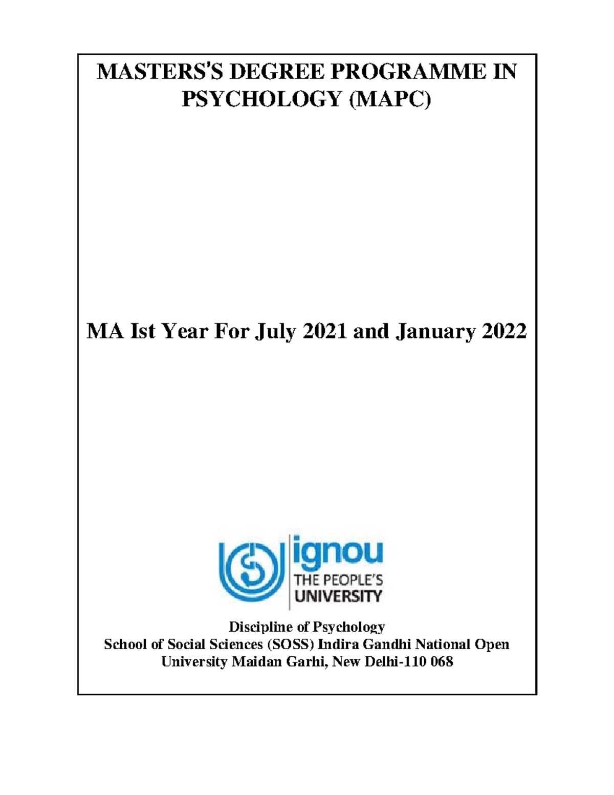 Masters in Psychology - MASTERS’S DEGREE PROGRAMME IN PSYCHOLOGY (MAPC ...