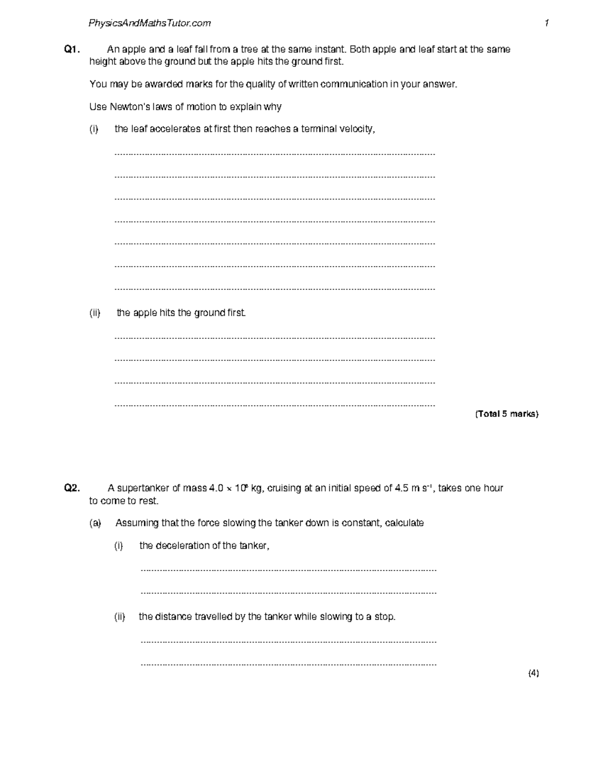 2.1 Motion & Force - physics notes - Q1. An apple and a leaf fall from ...