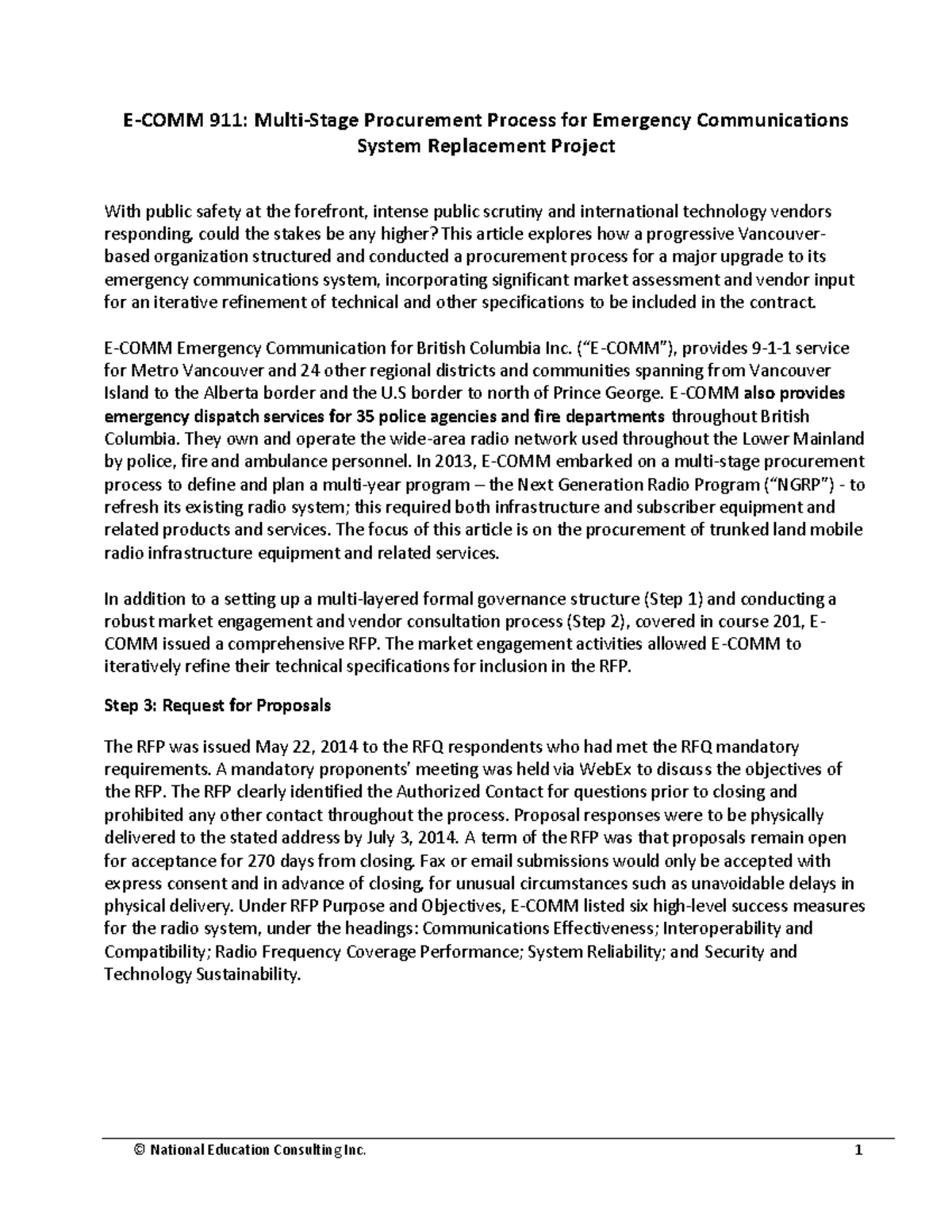 E-COMM 911 - Public procurement also aims for value for money. This ...