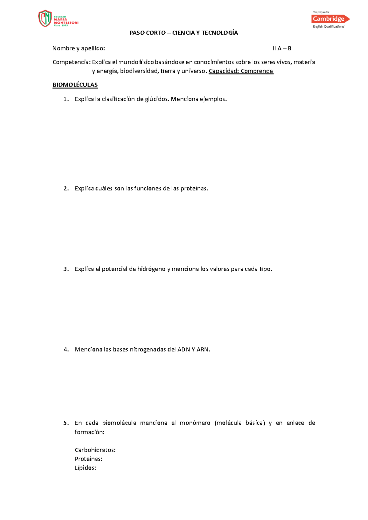PASO Corto - Biología Biomoléculas Y Niveles DE Organización - PASO ...