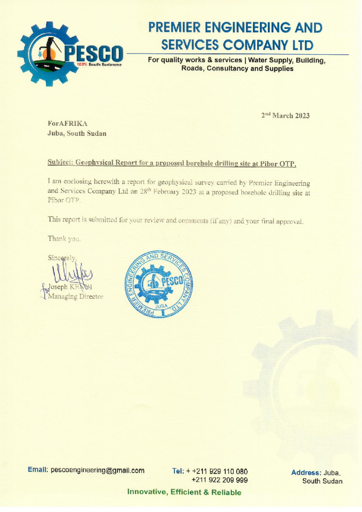 Geophysical Report - Notes - PREMIER ENGINEERING AND SERVICES COMPANY ...