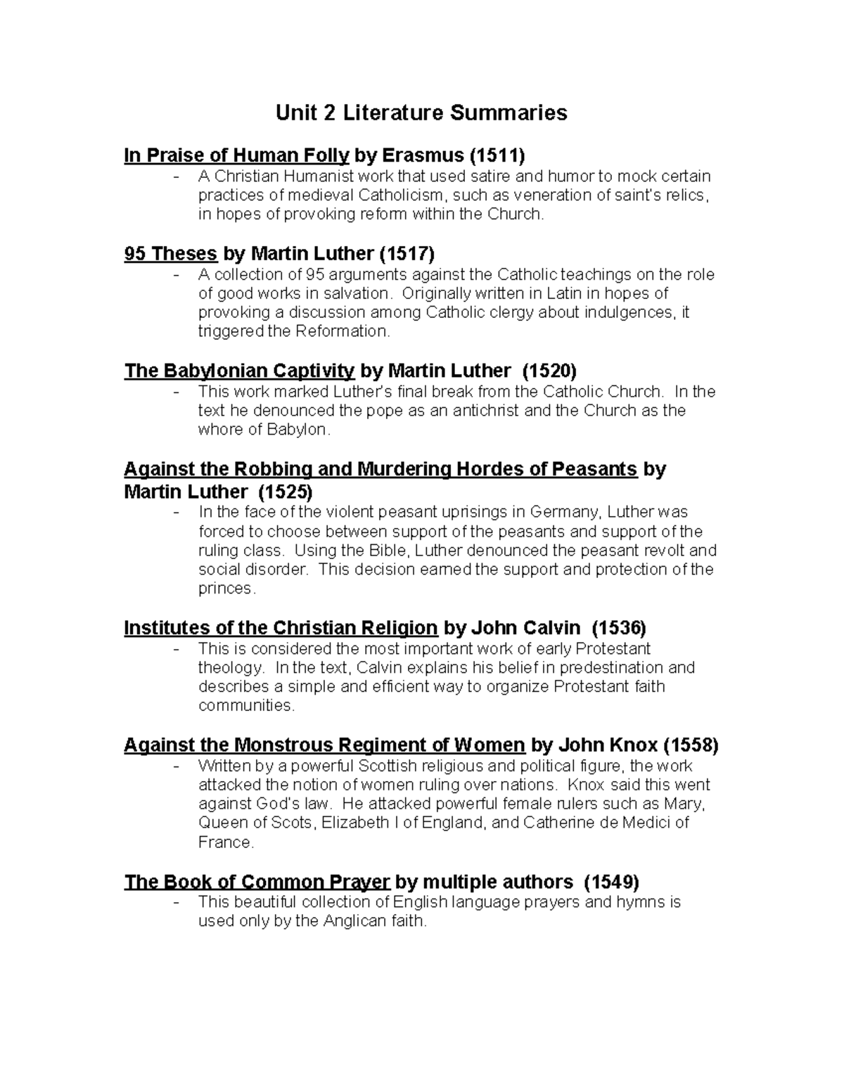 Unit 2 Literature Summaries - Unit 2 Literature Summaries In Praise of ...