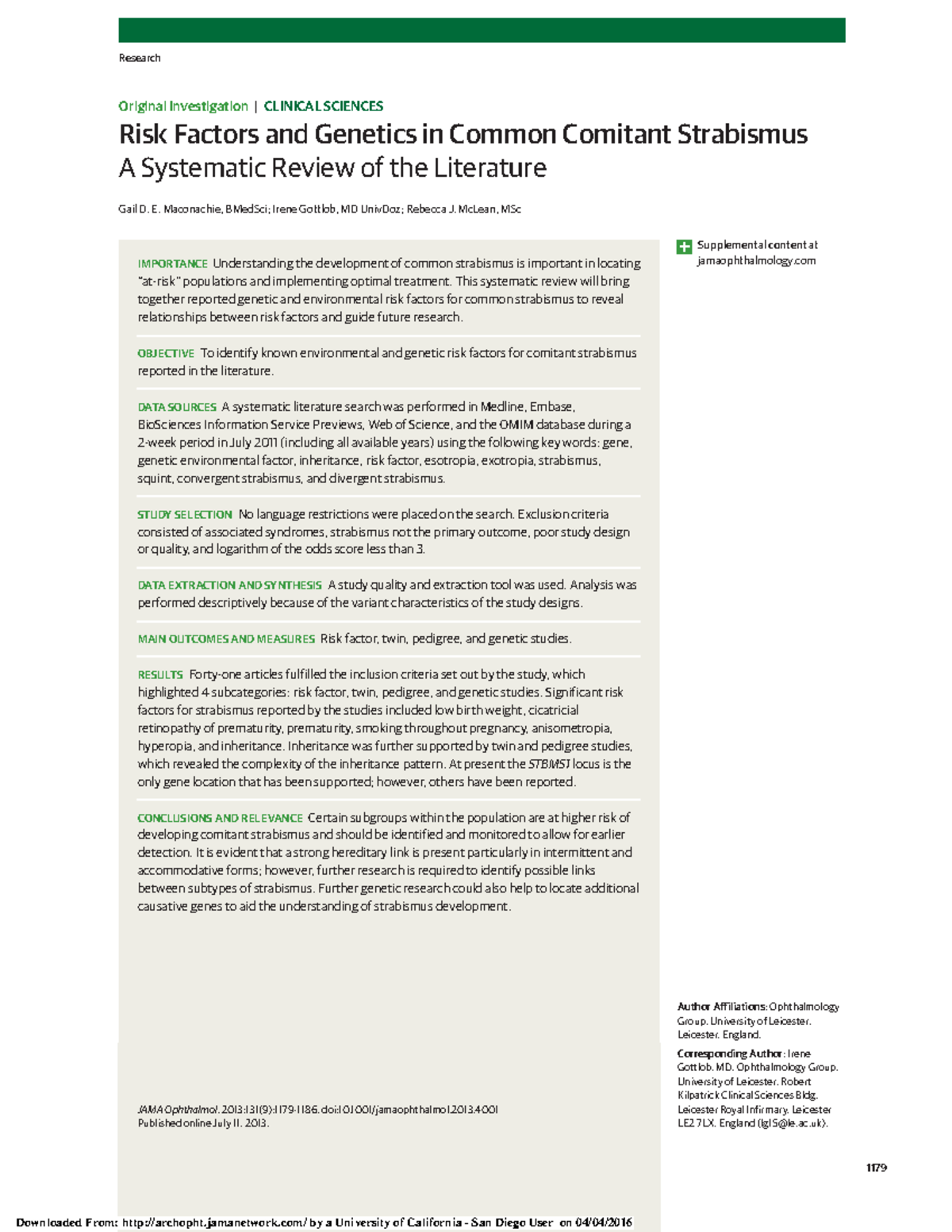 Risk Factors and Genetics in Common Comitant Strabismus A Systematic ...