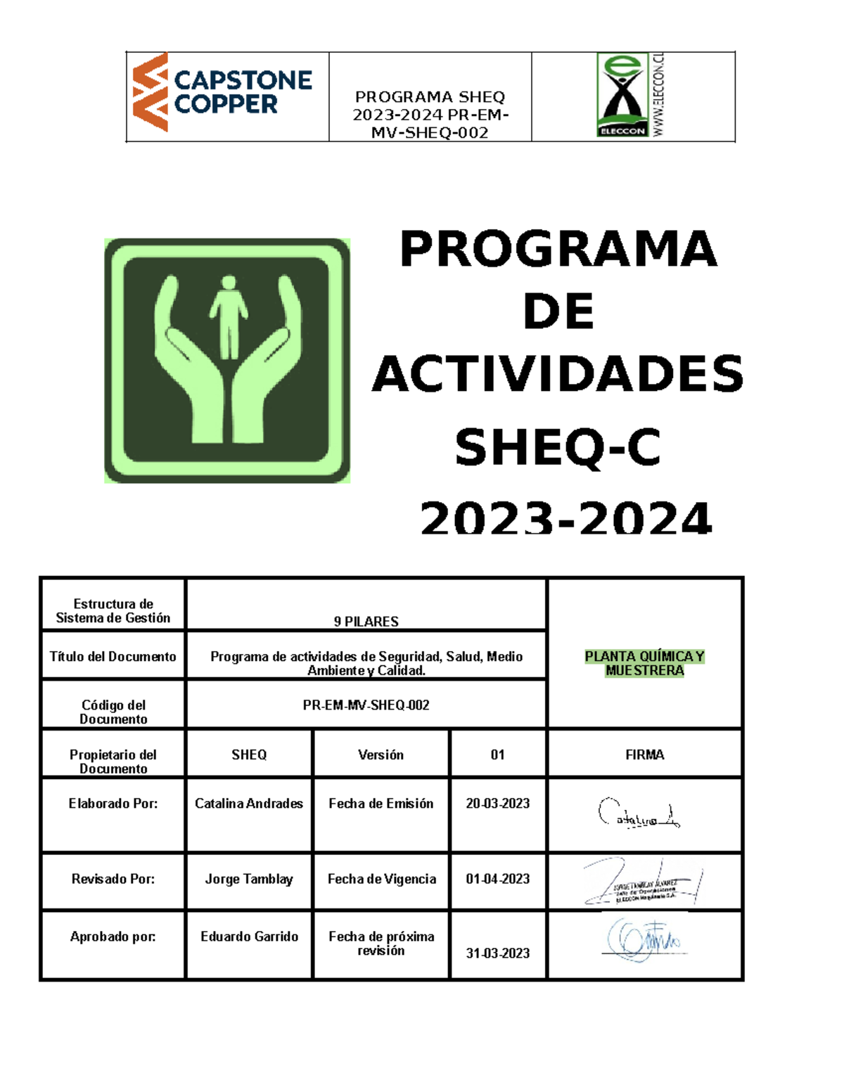 Programa SHEQ 2023-2024 Planta Quimica Y Muestrera - PROGRAMA DE ACTIVIDADES SHEQ-C 2023 ...