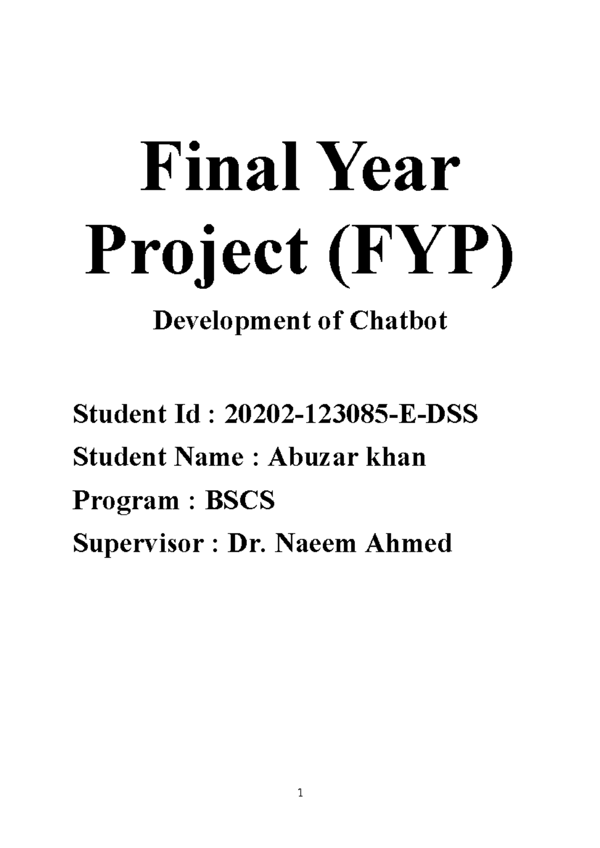 Final Year Project FYP - Abuzar Khan - Final Year Project (FYP ...