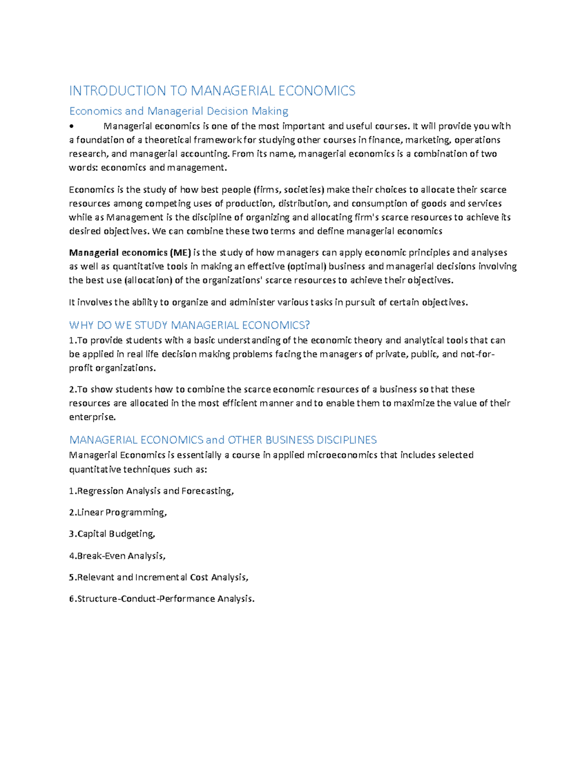 Introduction TO Managerial Economics - INTRODUCTION TO MANAGERIAL ...