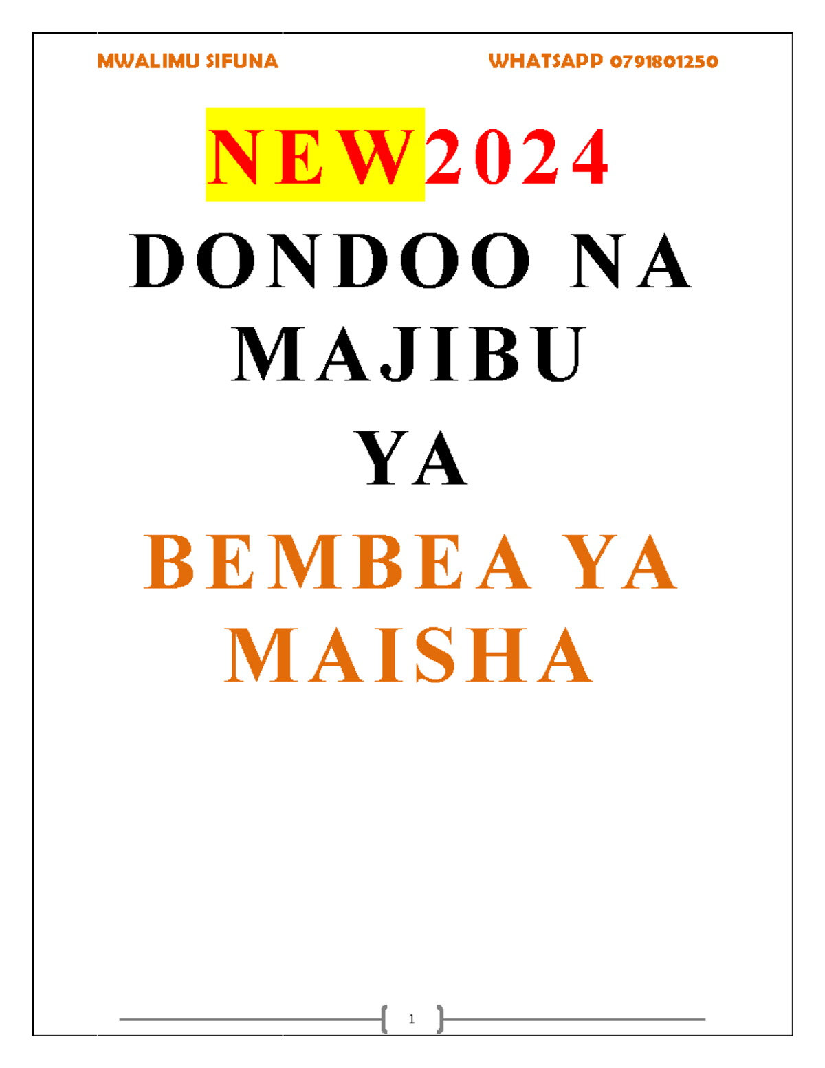 Bembea Dondoo na majibu - NEW 2024 DONDOO NA MAJIBU YA BEMBEA YA MAISHA ...