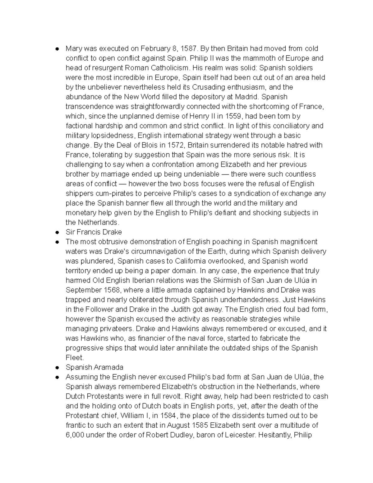 Clash With Spain - Lecture notes from class - Mary was executed on ...