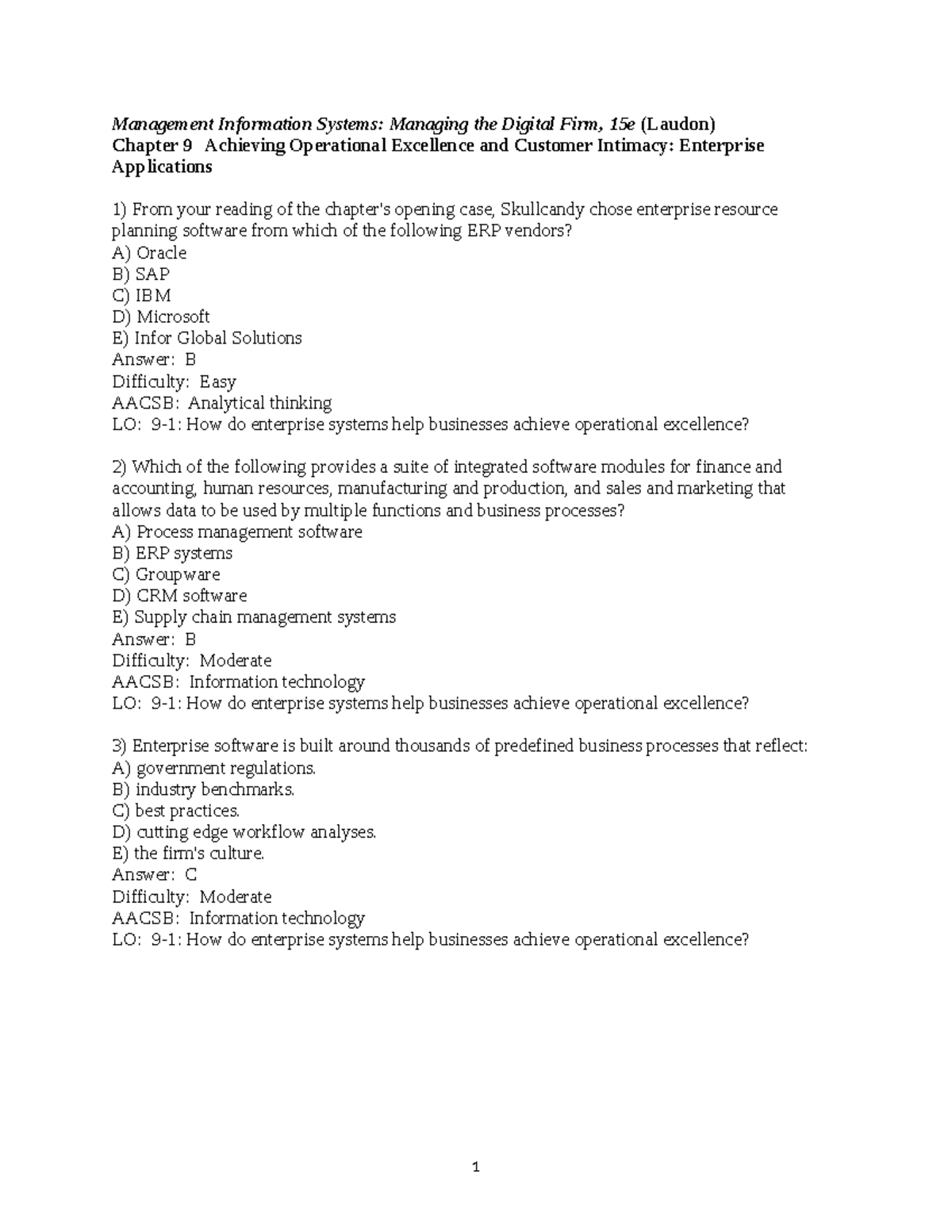 Laudon MIS15E Ch09 - book question and solution - Management ...