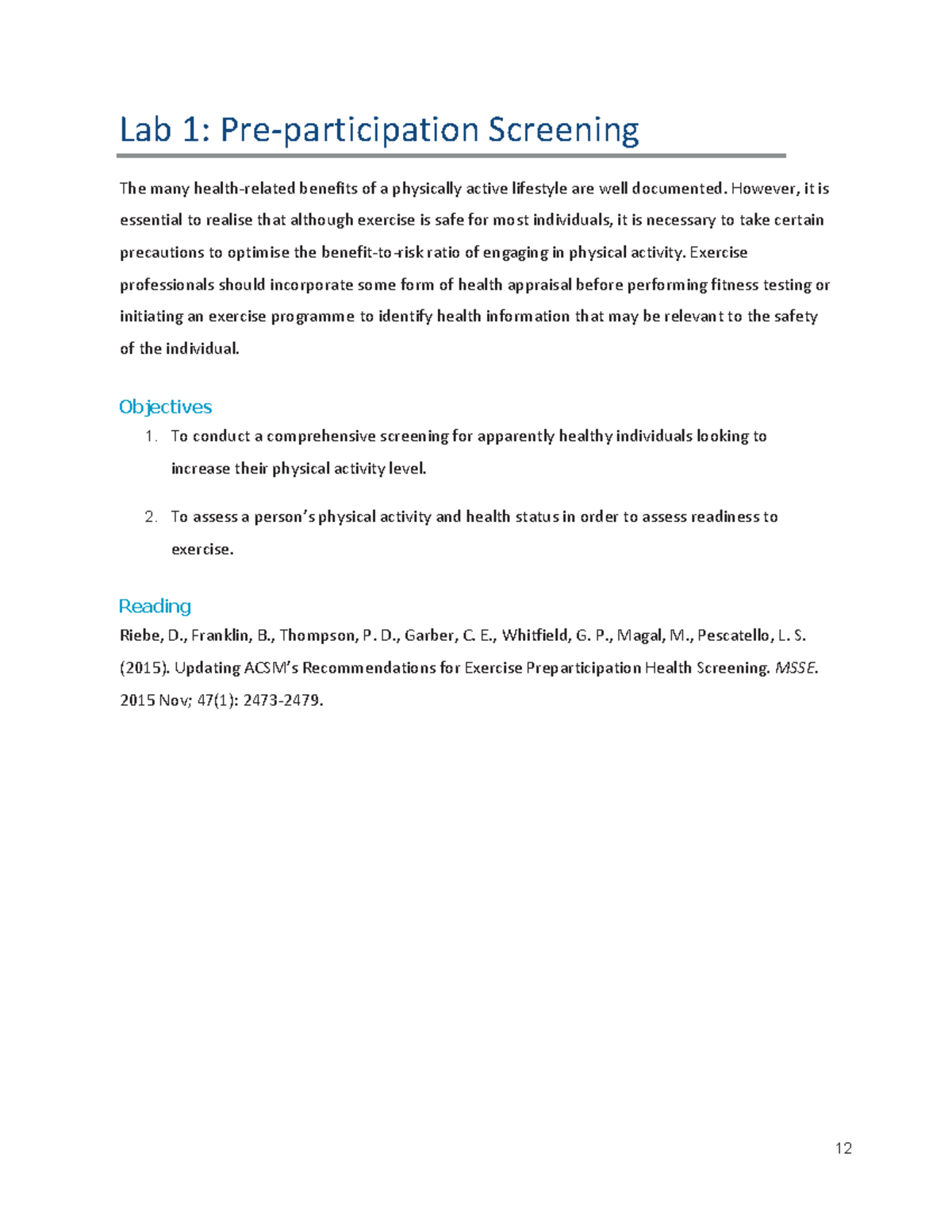 Exersci 105 Lab 1 Example Data - Health Screening - Lab 1: Pre ...