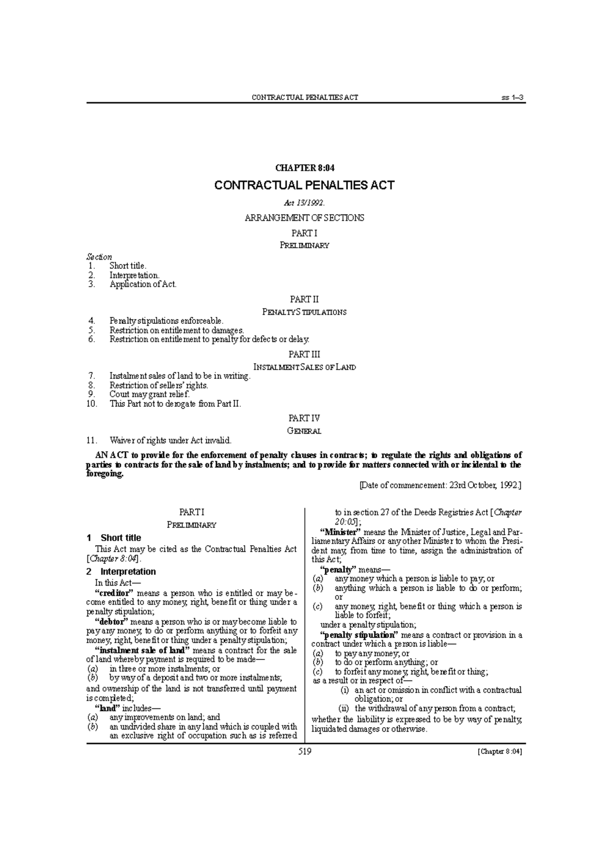 Contractual Penalties Act [Chapter 8-04] - CONTRACTUAL PENALTIES ACT ss ...