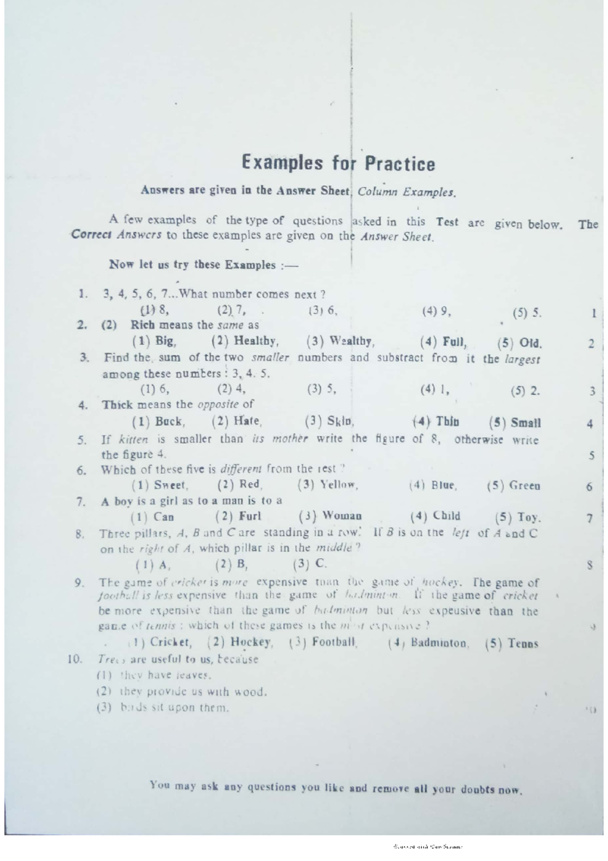 GMA questionnarie - Psychology - Examples for Practice Answers are ...