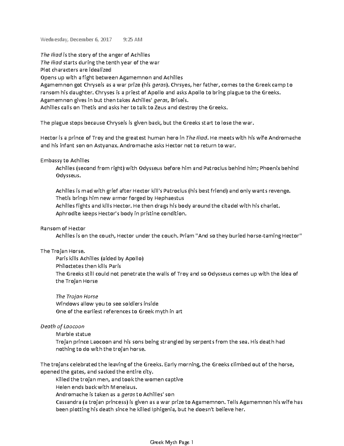 25 The Iliad - Lecture notes 24 - Warning: TT: undefined function: 32 ...