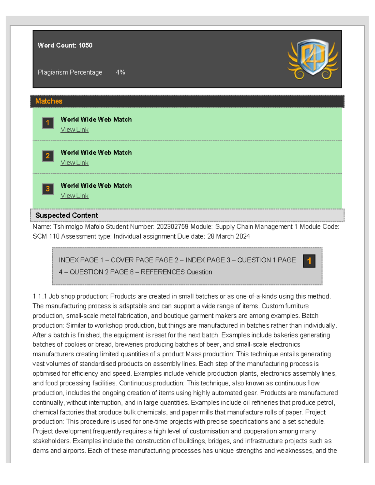 Report-Supply chain (19-03-24) - Plagiarism Percentage 1 2 3 1 Word ...