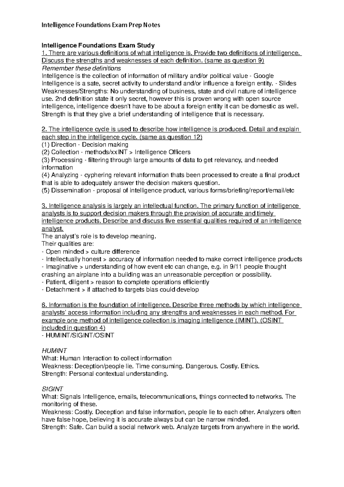 Exam 2016, answers - Intelligence Foundations Exam Prep Notes ...