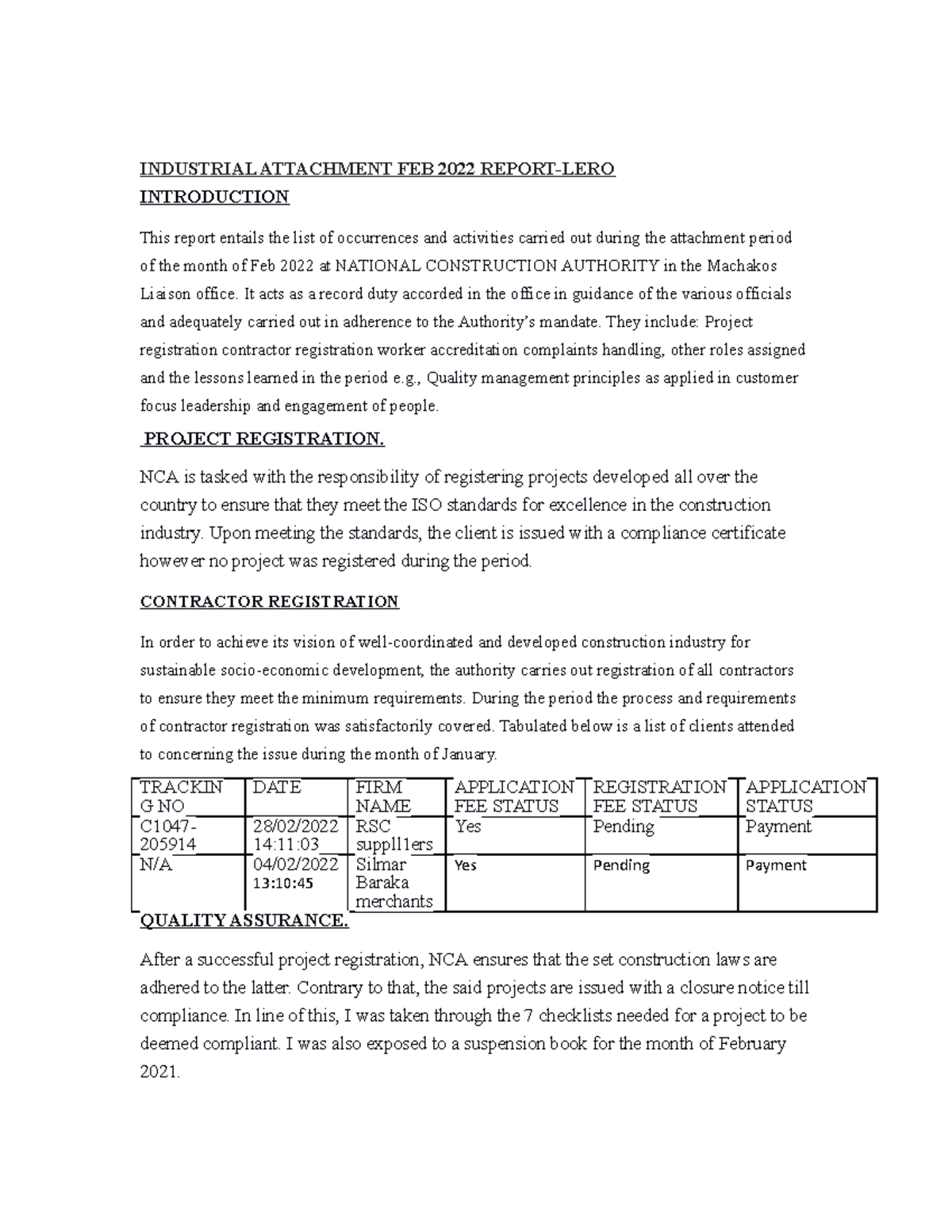 OBED DOC - INDUSTRIAL ATTACHMENT FEB 2022 REPORT-LERO INTRODUCTION This ...