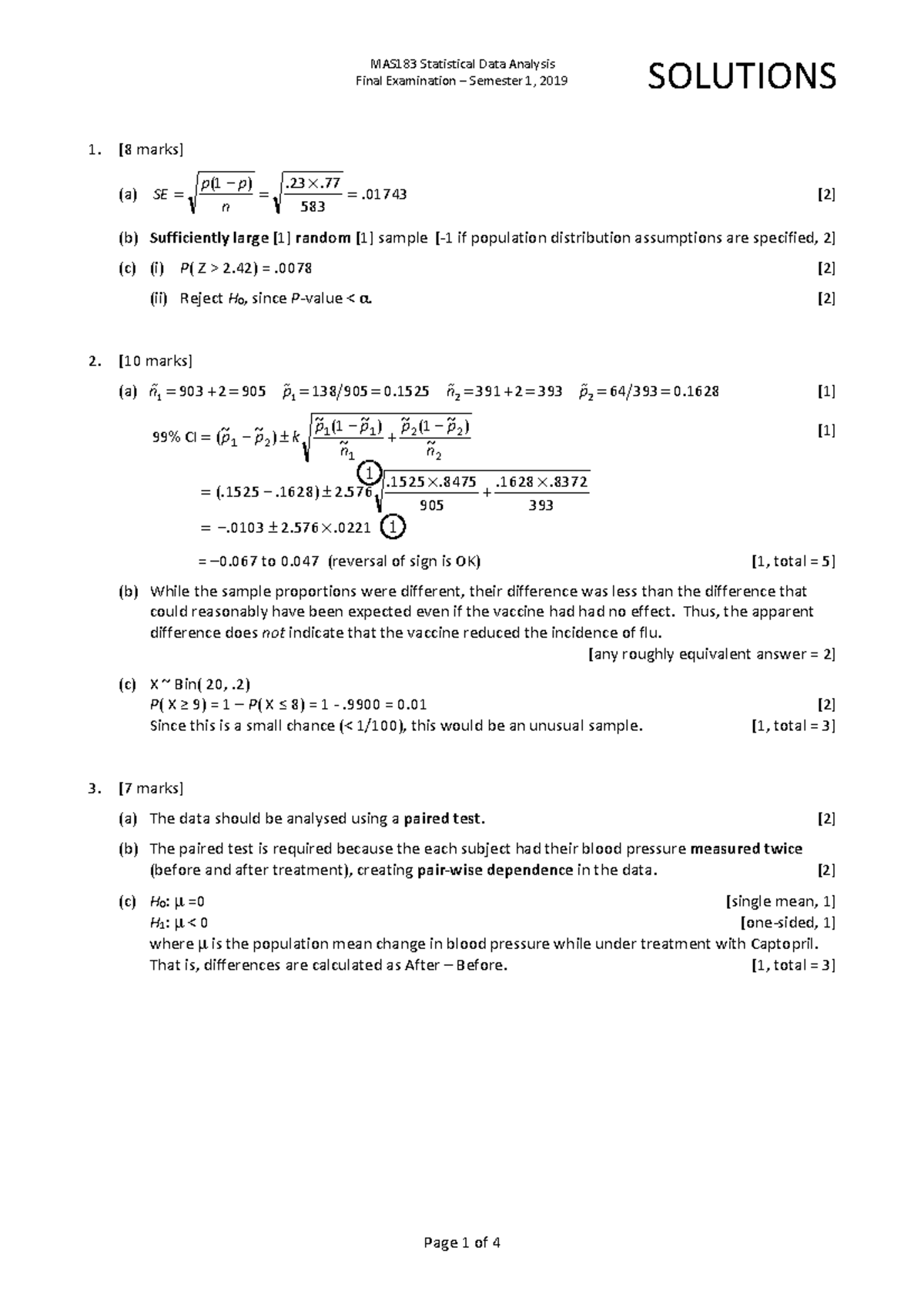 Exam 2019, answers - Warning: TT: undefined function: 32 Final Examination – Semester 1, 2019 ...