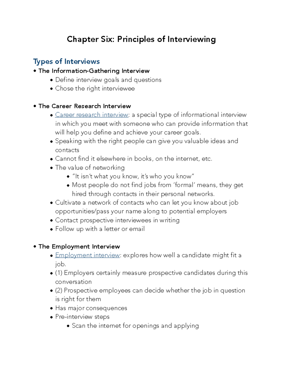 Principles of Interviewing: Types Preparation and Strategies - Studocu