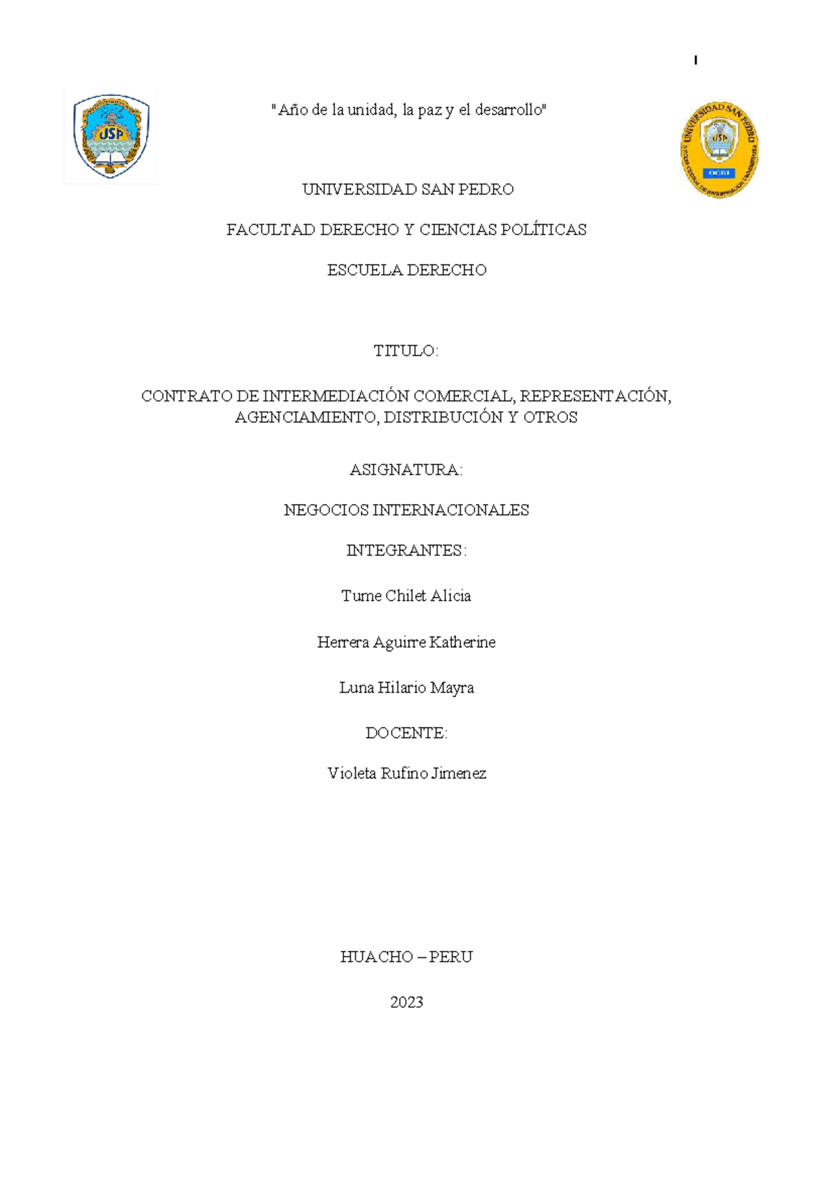 CONTRATO DE INTERMEDIACIÓN COMERCIAL - I "Año de la unidad, la paz y el ...