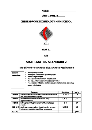 Year 12 Mathematics Standard 2 Exam - Studocu
