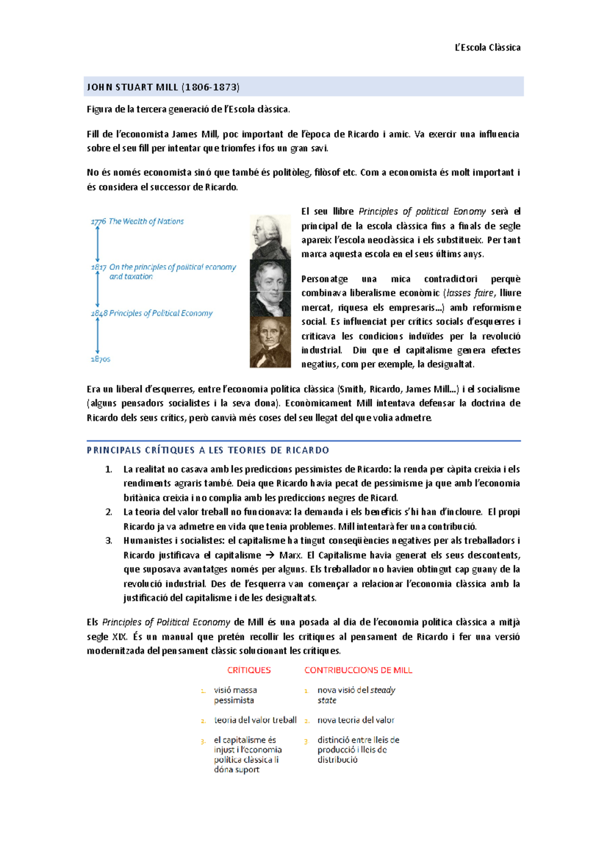 John Stuart Mill - Apunts bons - JOHN STUART MILL (1806-1873) Figura de la tercera generació de ...