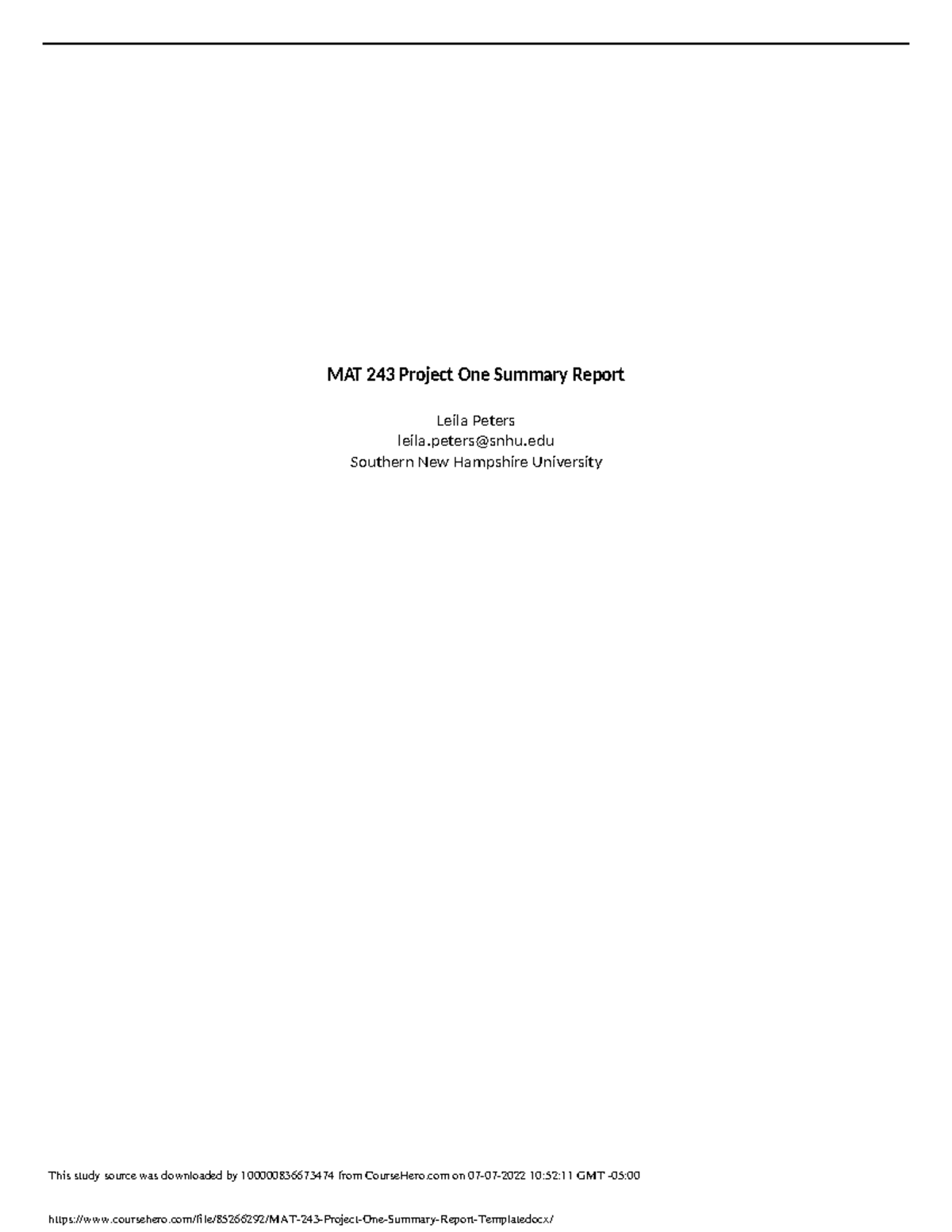 MAT 243 Project One Summary Report Template - MAT 243 Project One ...