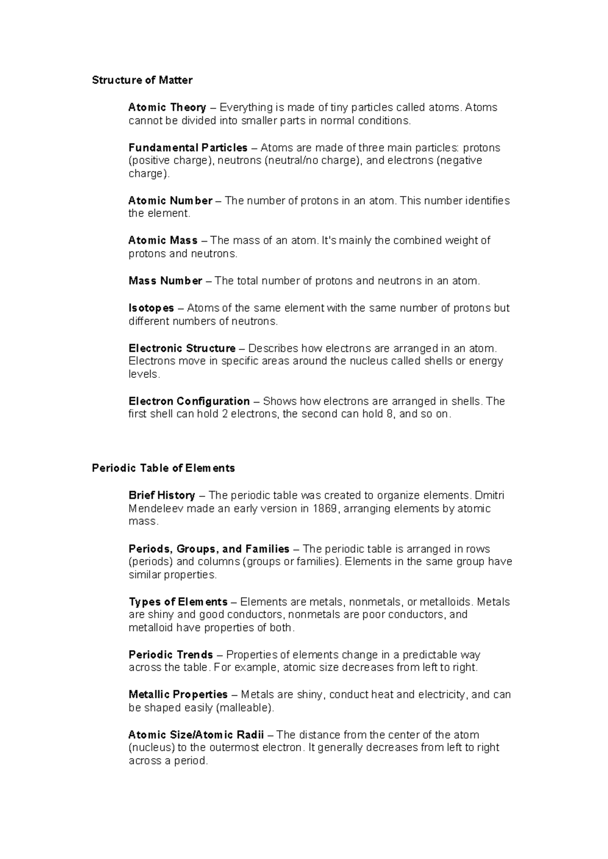 Chemistry - basic reviewer - Structure of Matter Atomic Theory ...