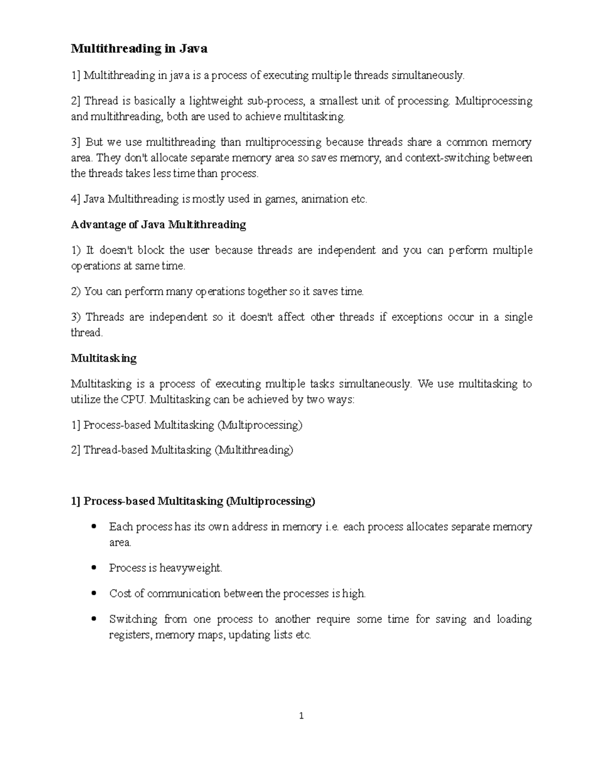 Multithreading in Java - 2] Thread is basically a lightweight sub ...
