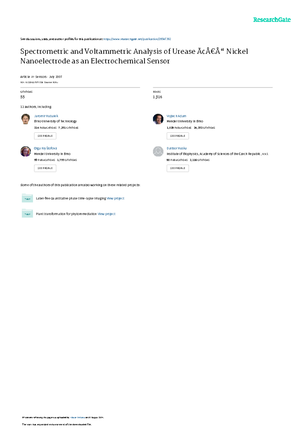 Spectrometric and Voltammetric Analysis of Urease - See discussions ...