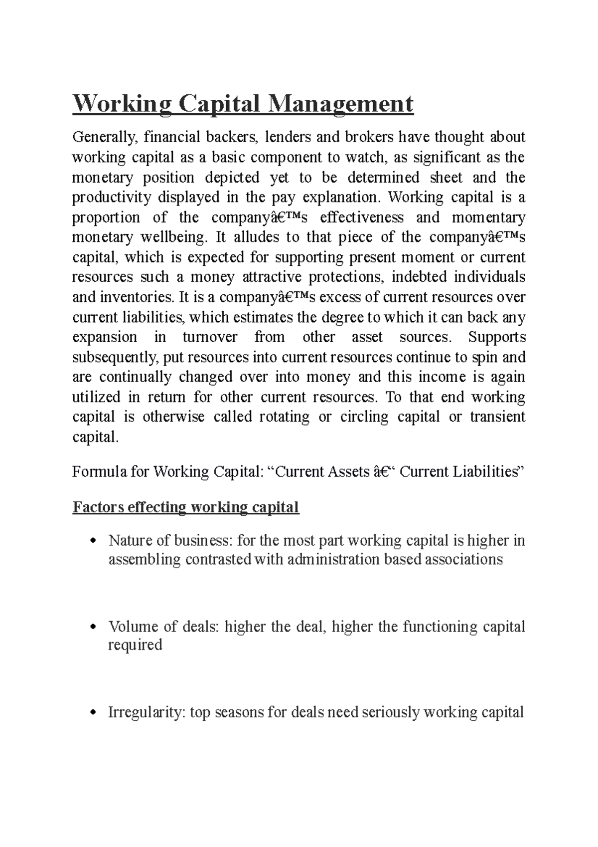 Working Capital Management - Working Capital Management Generally ...