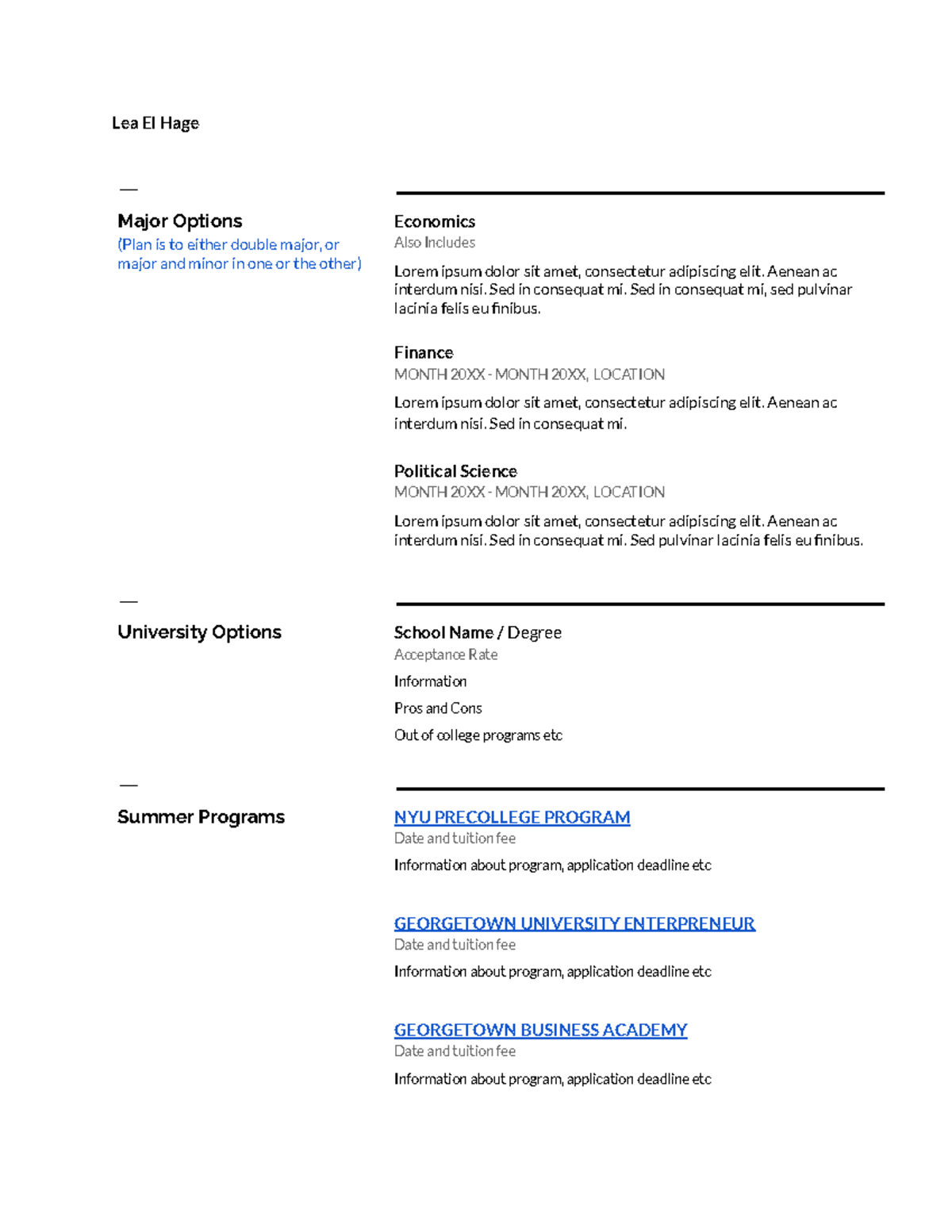 University Options + Major Information - Lea El Hage ᅳ Major Options ...