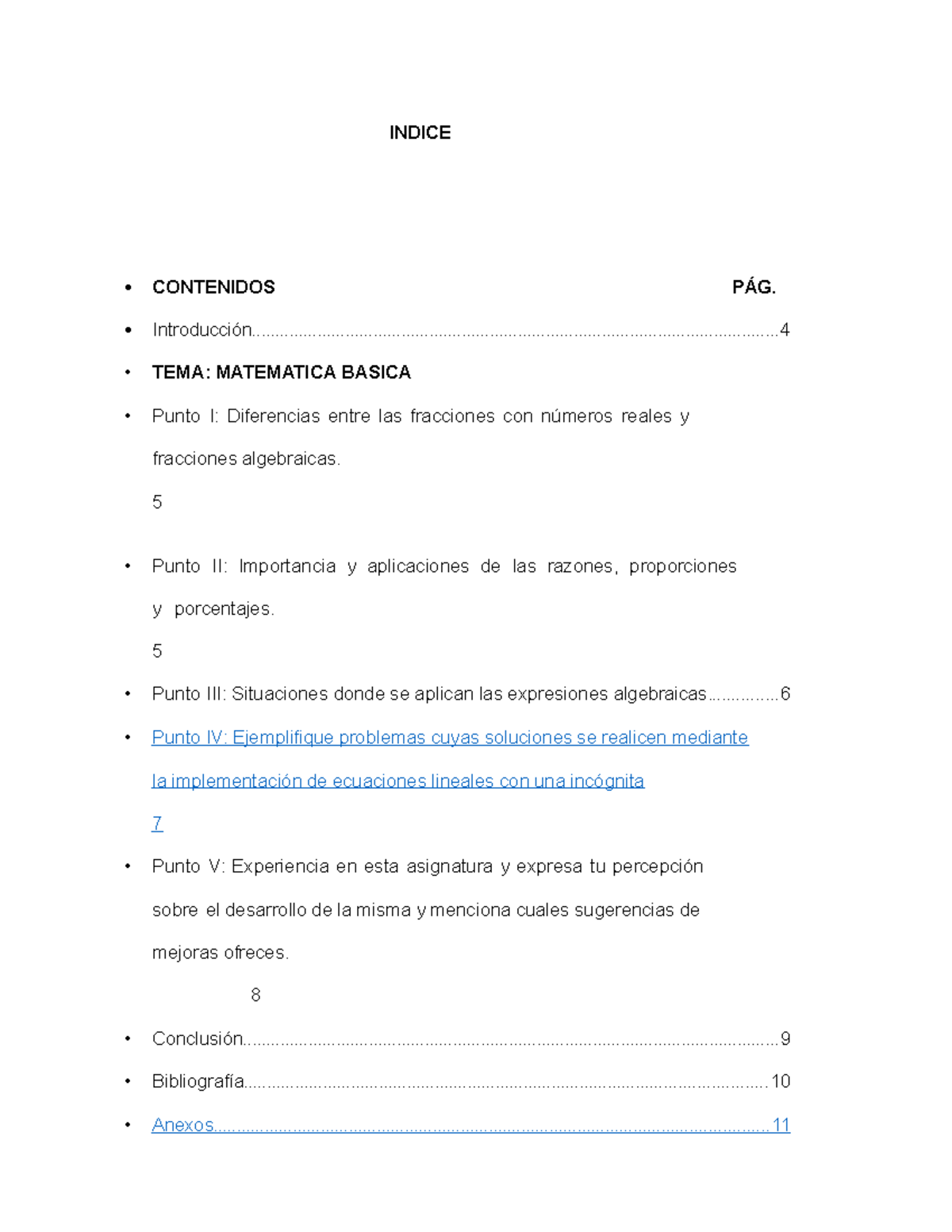 Matemática Básica - INDICE • CONTENIDOS PÁG. - Studocu
