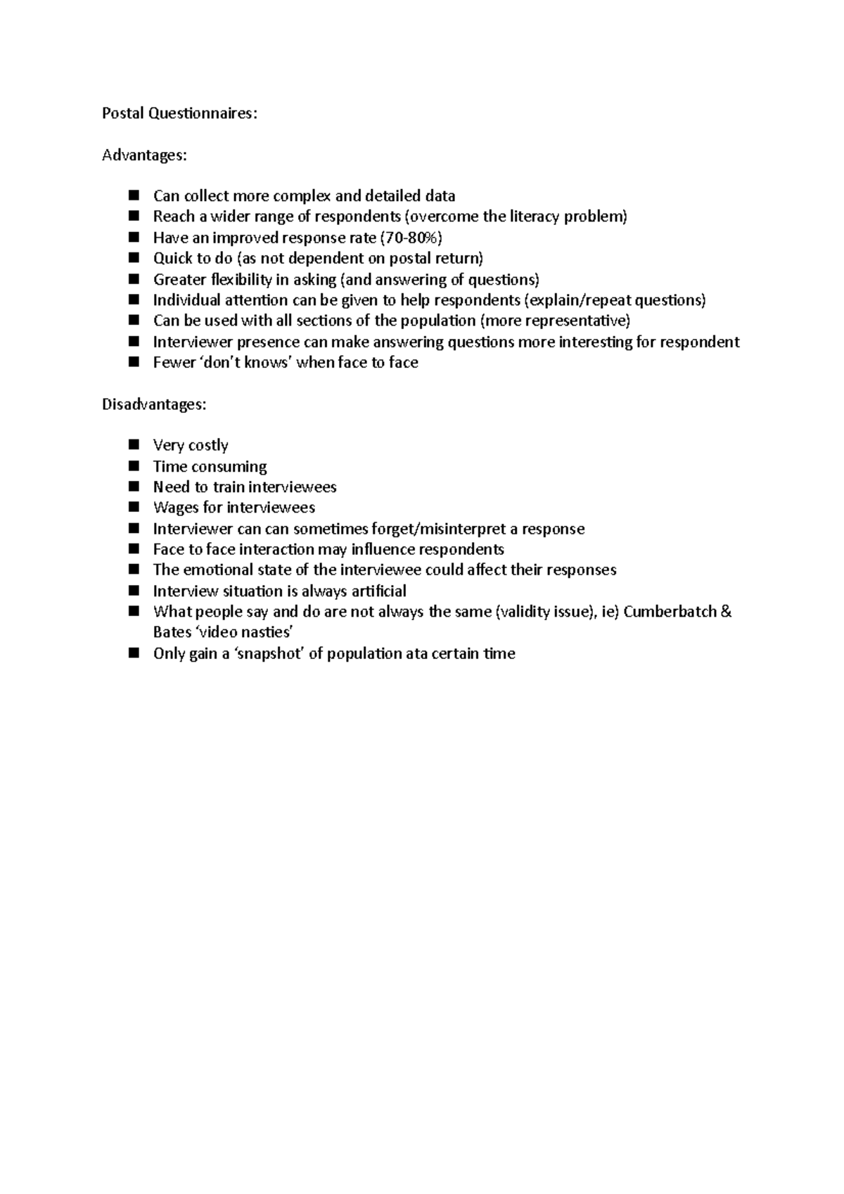 Postal Questionnaires - Postal Questionnaires: Advantages: Can collect ...