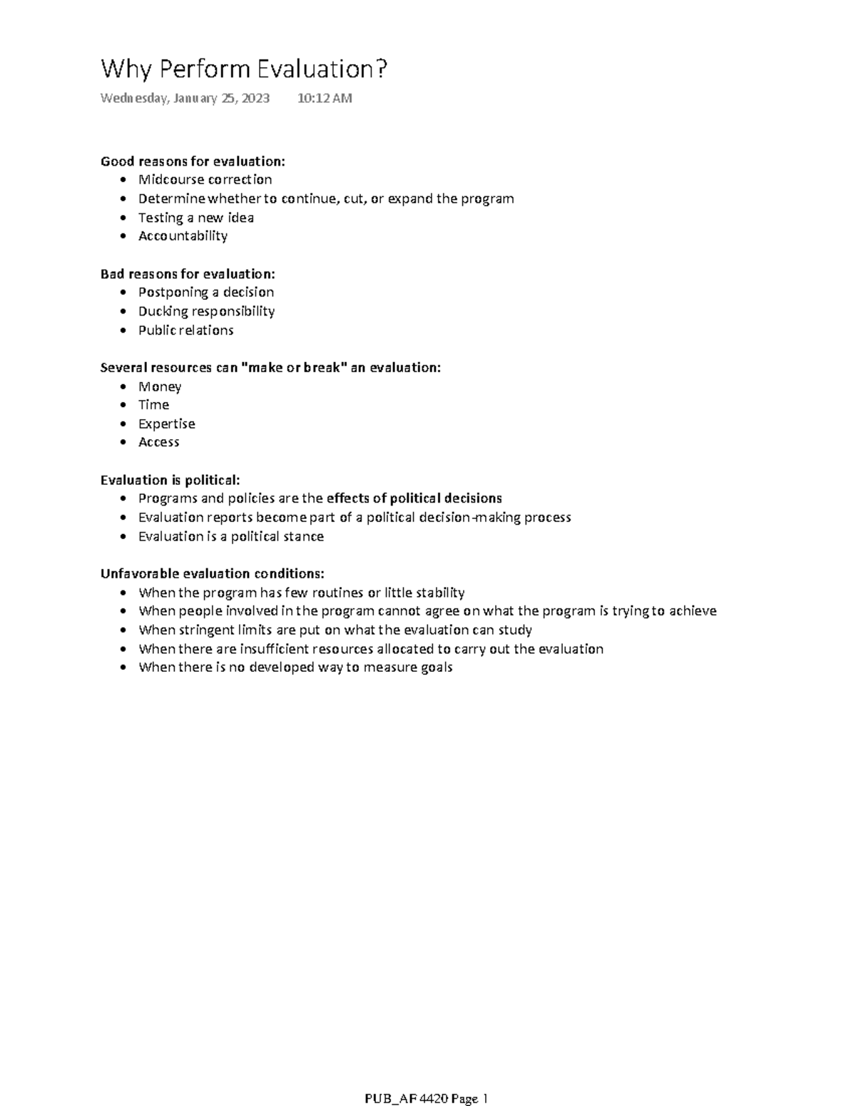 Why Perform Evaluation - Good reasons for evaluation: - Midcourse ...