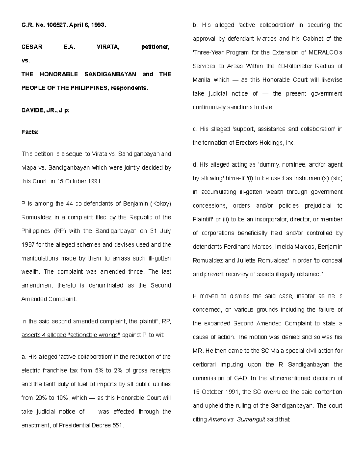 Virata v SB - digest - G. No. 106527. April 6, 1993. CESAR E. VIRATA ...