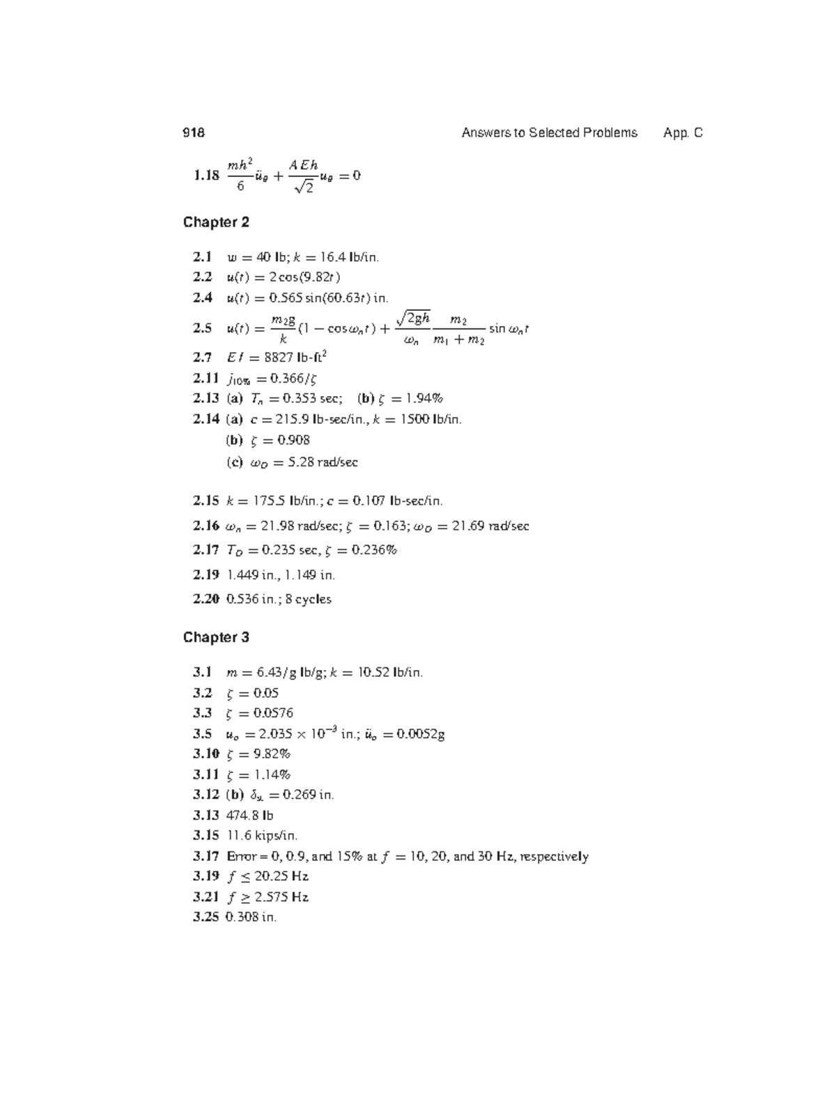 [Anil K - Dynamics_of_Structures_Theory - 918 Answers to Selected Problems App. C 1. mh 2 6 u ̈θ ...