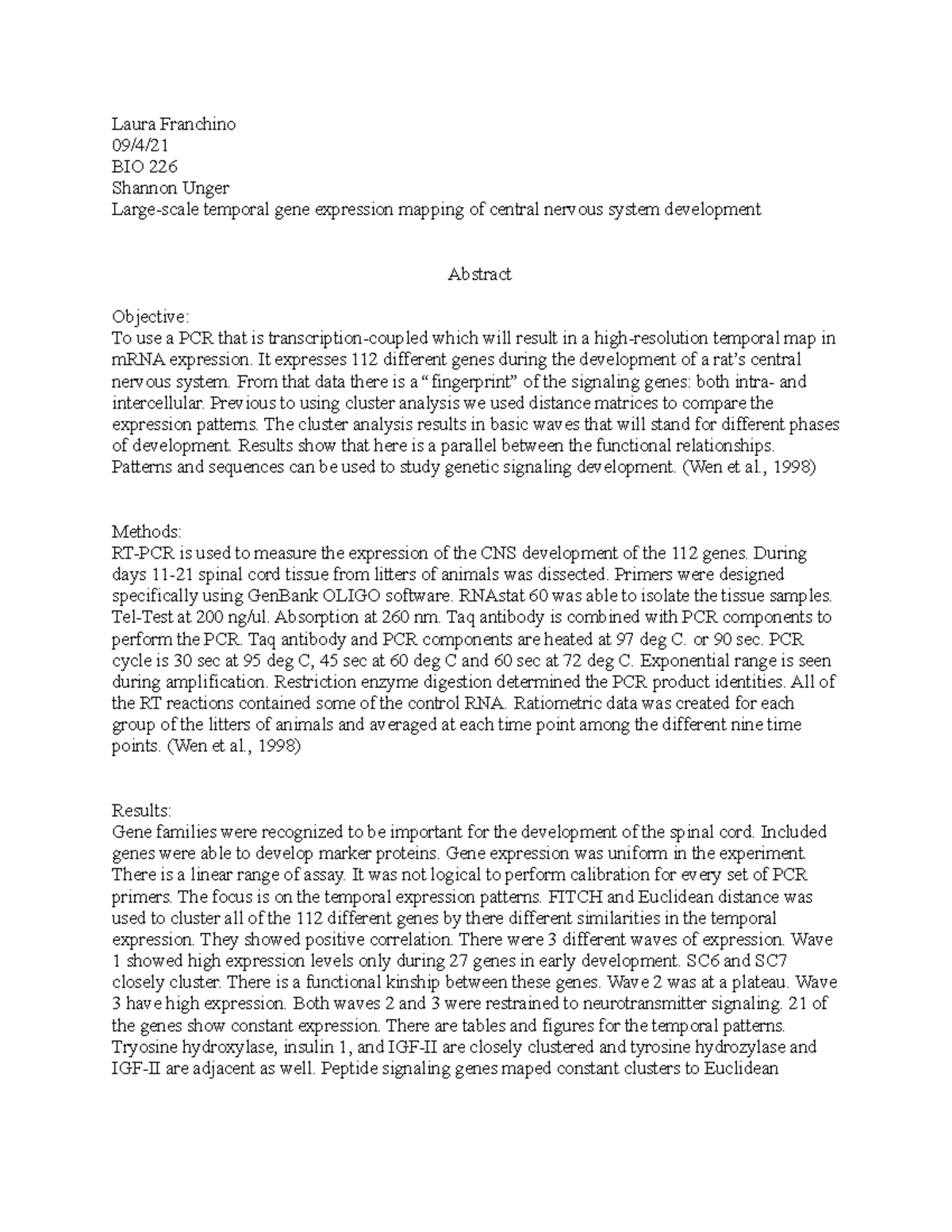 Nervous system abstract assignment Physiology - BIOL303001 - Studocu