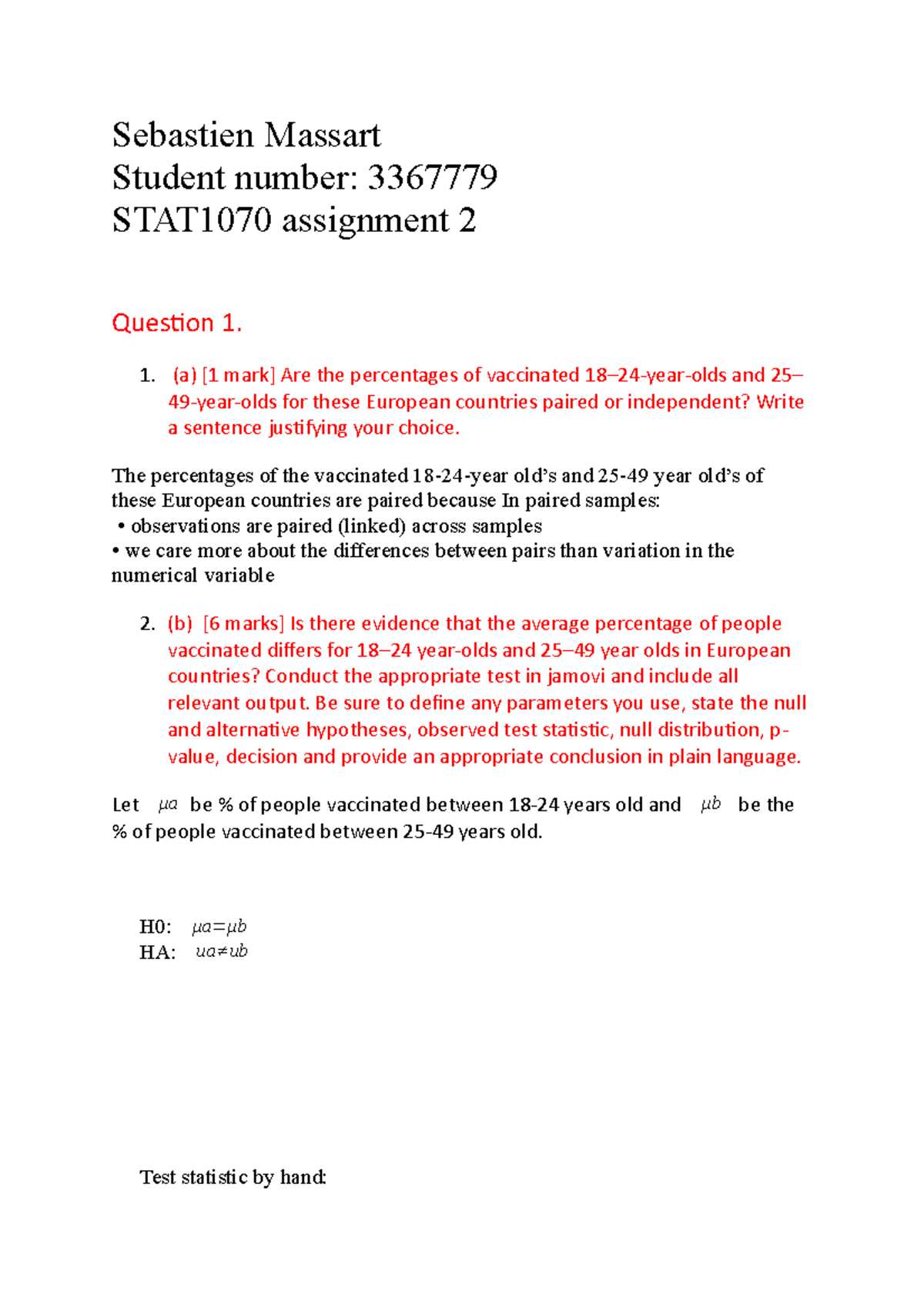 STAT1070 assignment 2 finished - STAT1070 - UoN - Studocu